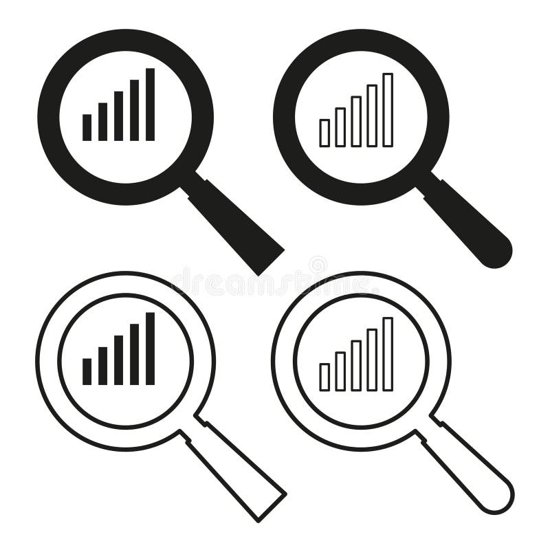 Magnifier Icon Set. Chart Analysis Symbol. Vector Search Elements ...
