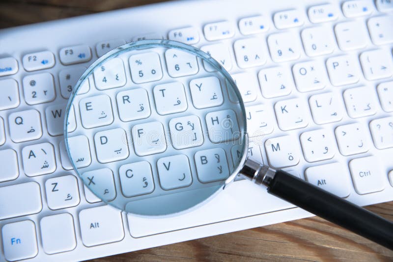 Magnifier on Keyboard stock image. Image of communication - 193983083