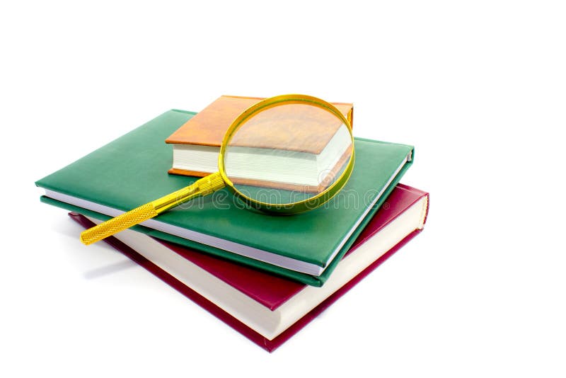 Magnifier Lens and Pile of Books Stock Image - Image of investigation ...