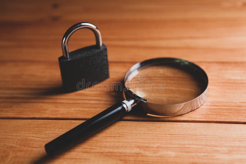 Magnifier and Lock on the Table Stock Image - Image of magnifying ...