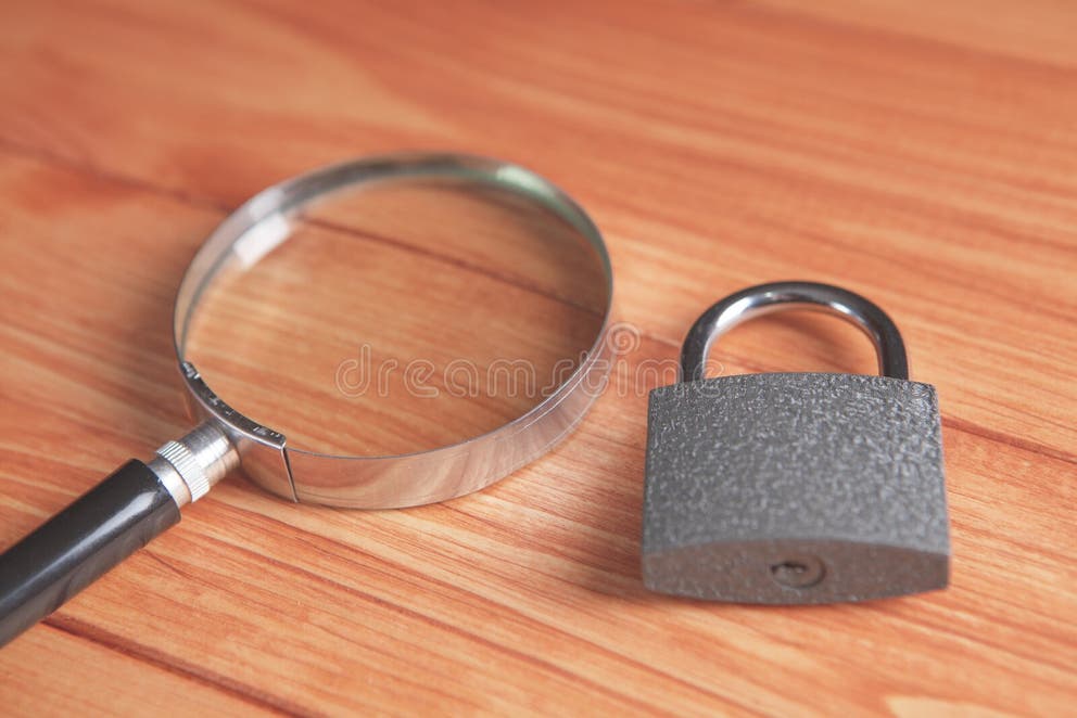 Magnifier and lock stock photo. Image of symbol, design - 235718874