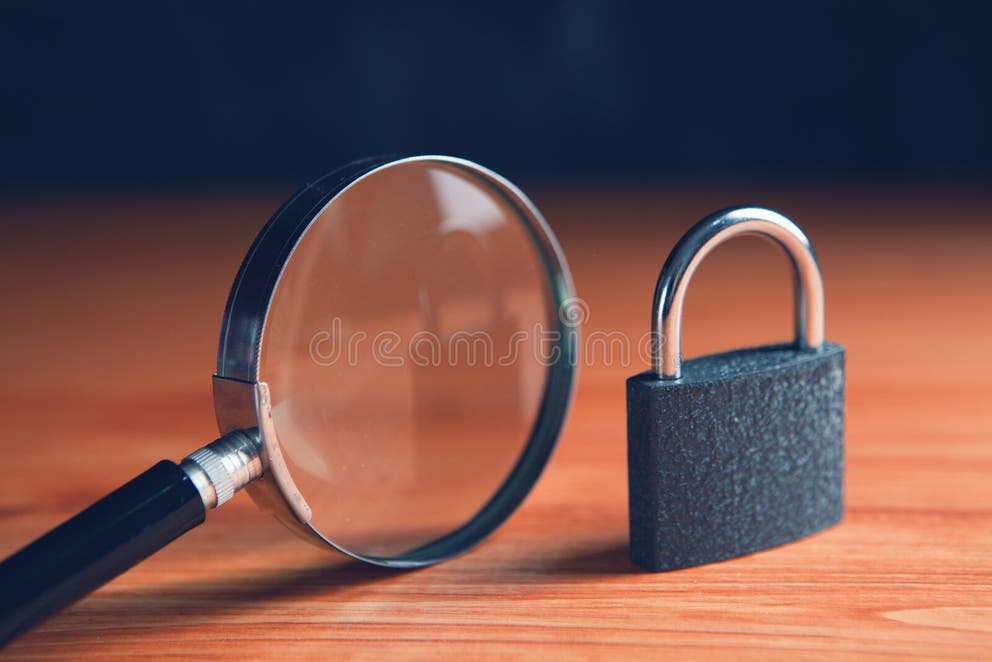 Magnifier and lock stock photo. Image of symbol, design - 237730628