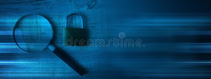 Magnifier and Lock on the Table Stock Photo - Image of safety, padlock ...