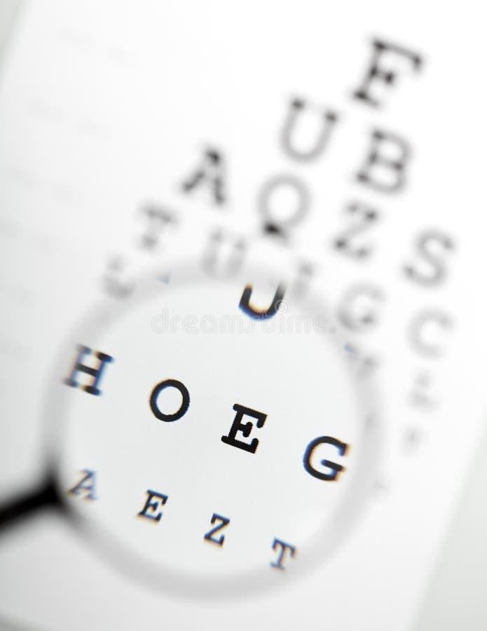 Magnifier over eye chart stock photo. Image of letters - 13456894