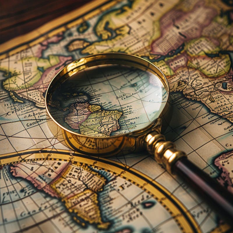 A Magnifier Placed on a Map, Travel Objects. Beautiful Illustration ...