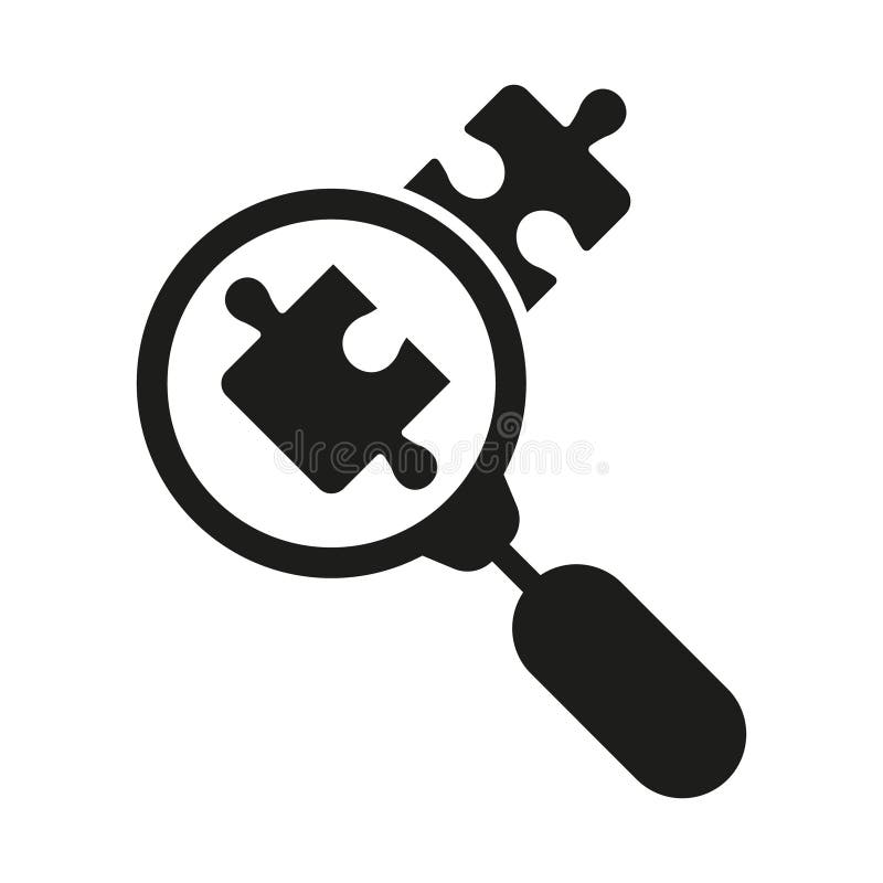 Magnifier and Puzzle Parts Match Silhouette Icon. Problem Solving ...