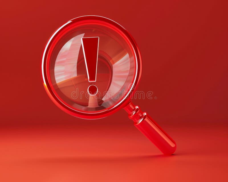 Magnifier Revealing Exclamation Mark on Red Symbol of Risk Alert Danger ...