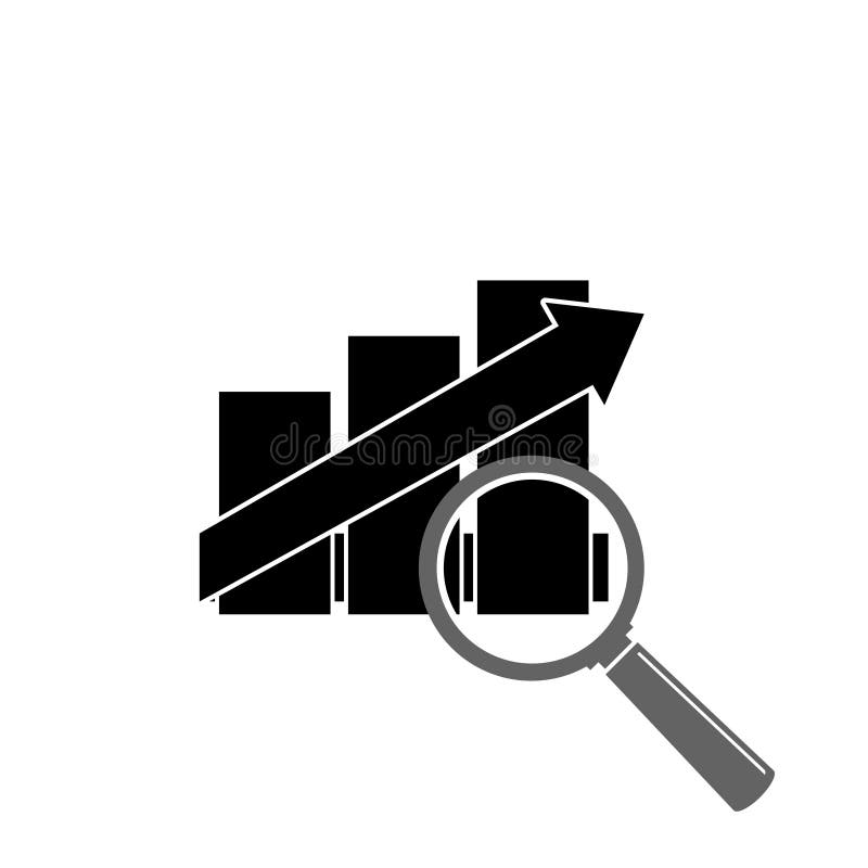 Magnifier with Rising Bars Chart Graph Icon Isolated on White ...
