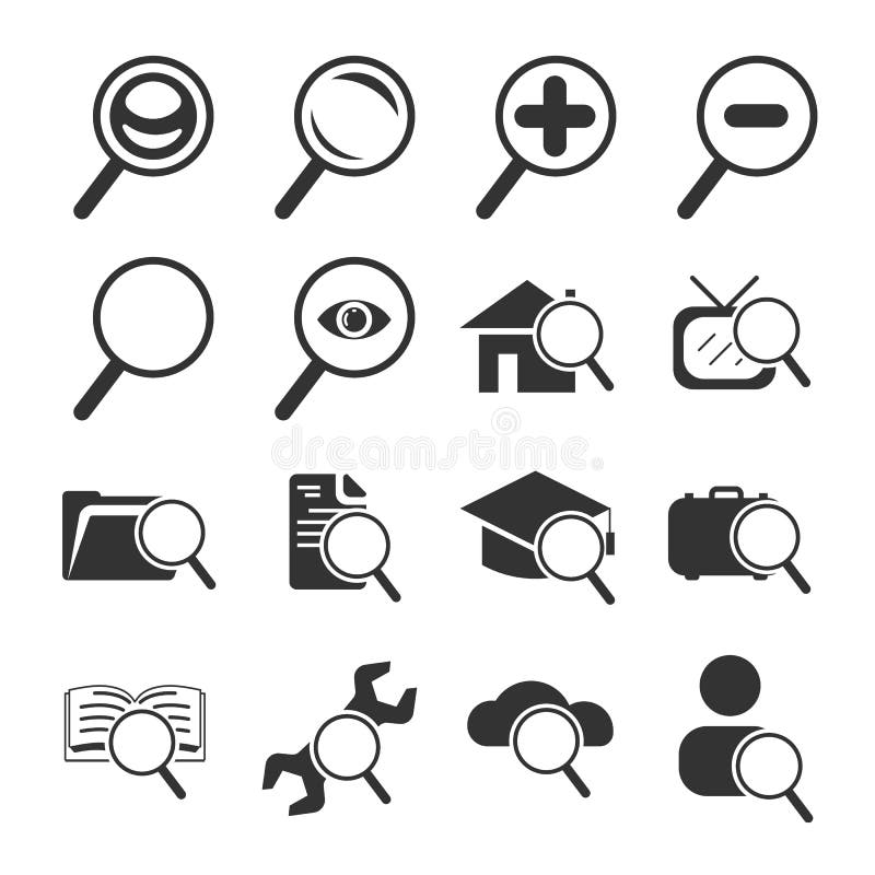 Magnifier and Search Icon Set Stock Vector - Illustration of magnify ...