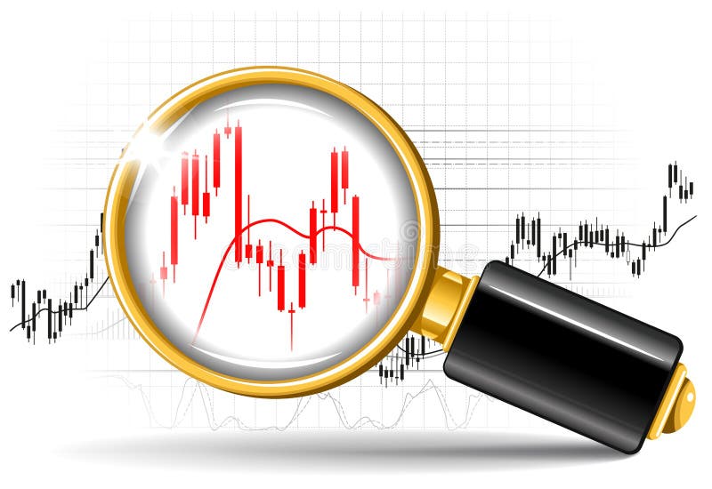 Magnifier and stock chart stock vector. Illustration of metal - 26061989
