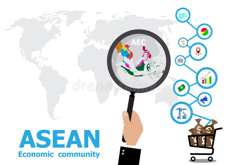 ASEAN Economic Community, AEC, Map. Grey Map with Green Highlighted ...