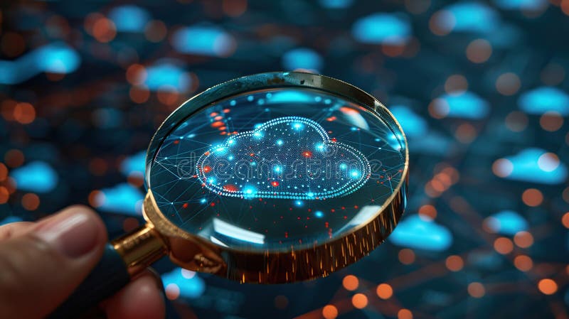 Magnifying Cloud Computing stock illustration. Illustration of hosting ...