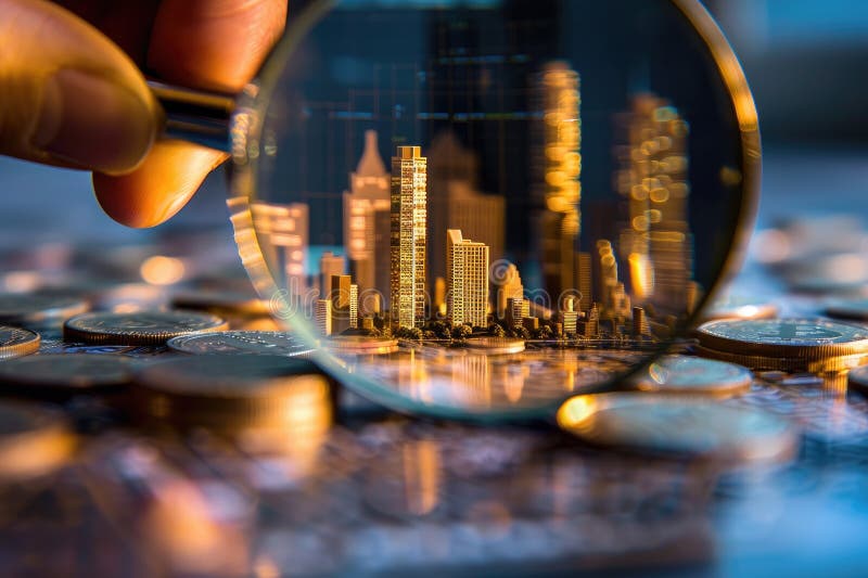 Magnifying Financial Growth and Urban Development Stock Illustration ...