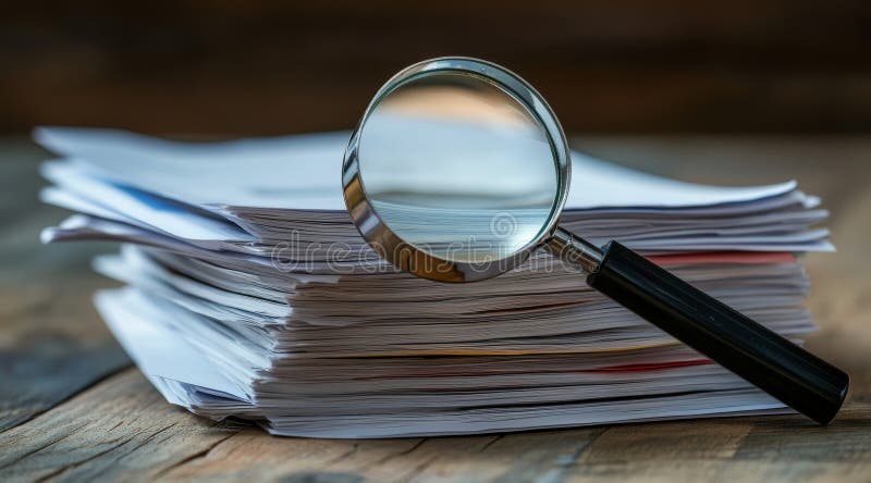 A Magnifying Glass Above Documents an InDepth Examination of Details ...