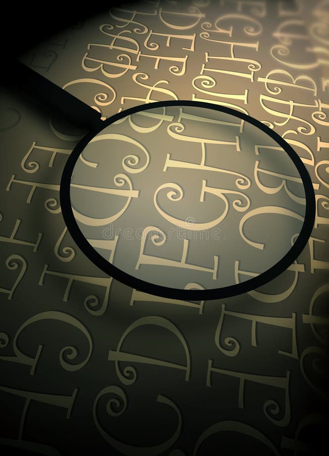 Magnifying Glass with Abstract Text Stock Illustration - Illustration ...