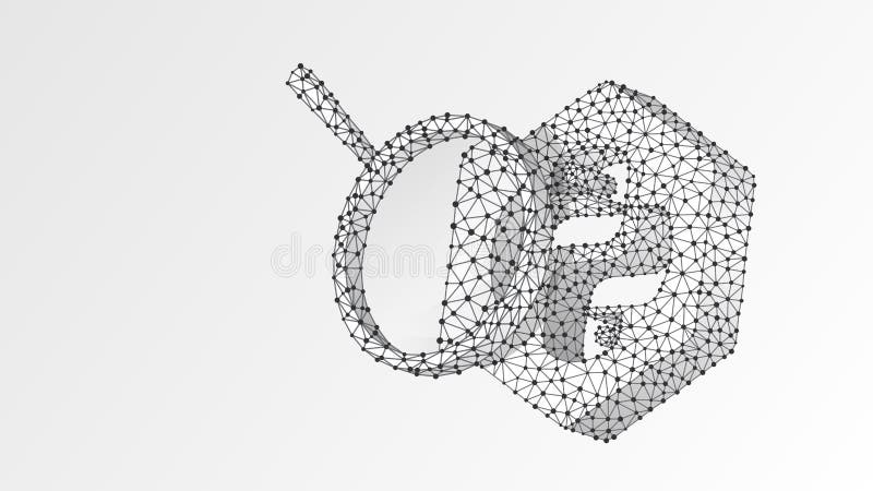 Set Of Python Coding Language Signs With Magnifying Glass Programming Developing Concept