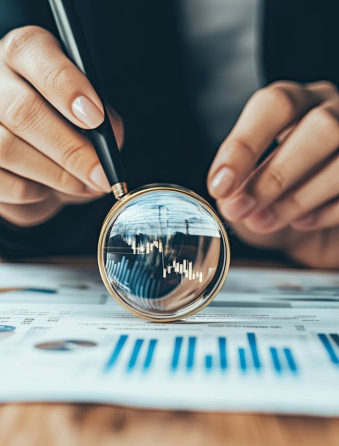 Magnifying Glass Analyzing Business Charts Stock Photo - Image of ...