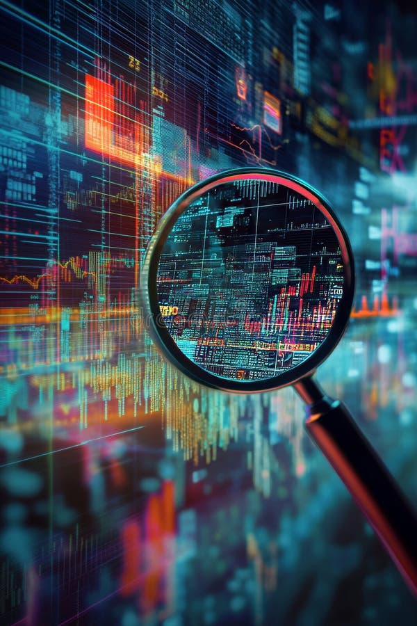 Magnifying Glass Analyzing Digital Data on Futuristic Screen with ...