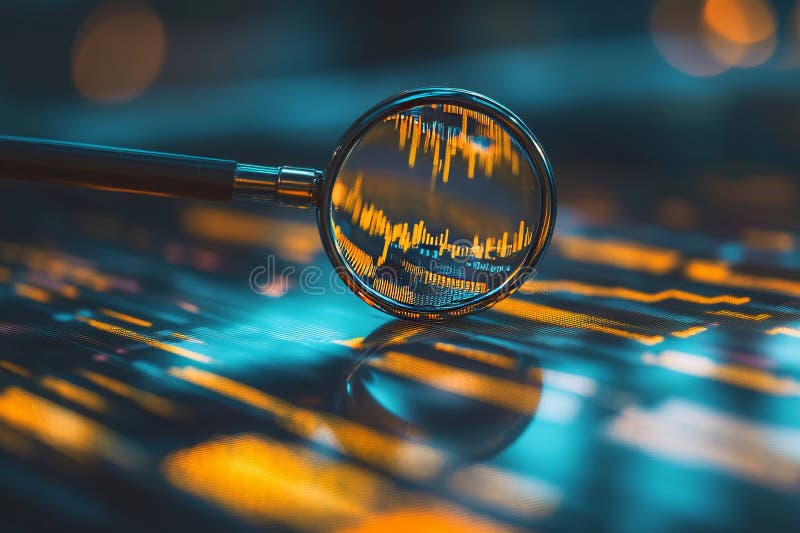 Magnifying Glass Analyzing Digital Financial Data on a Vibrant Screen ...