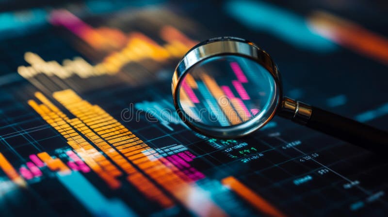 Magnifying Glass Analyzing Financial Market Data Graphs Stock ...