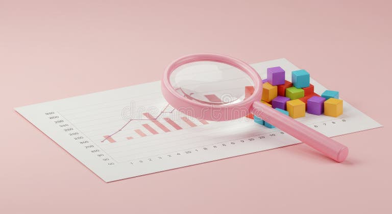 Magnifying Glass Analyzing Growth Chart and Cubes Conceptual Symbolizing Data Analysis Growth ...