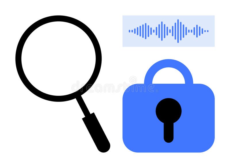 Magnifying Glass Analyzing Sound Wave and Blue Lock Signifies Security ...