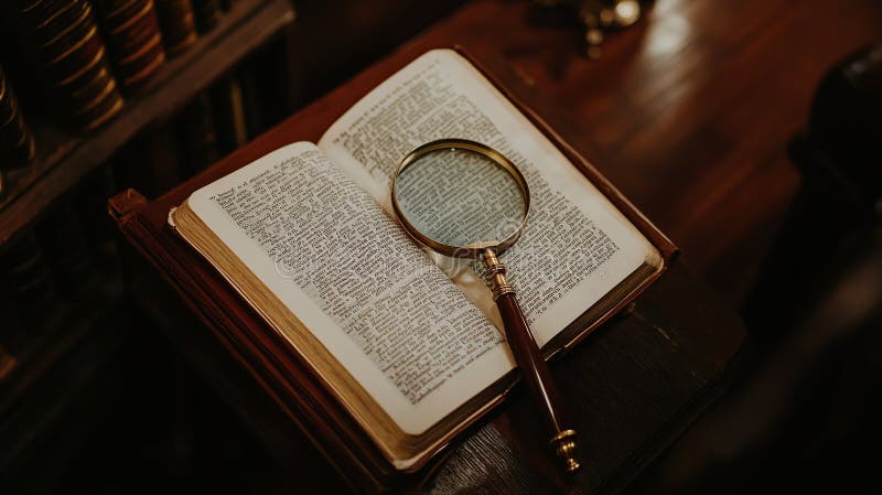 Magnifying Glass on Antique Book, Library Study Stock Image - Image of ...