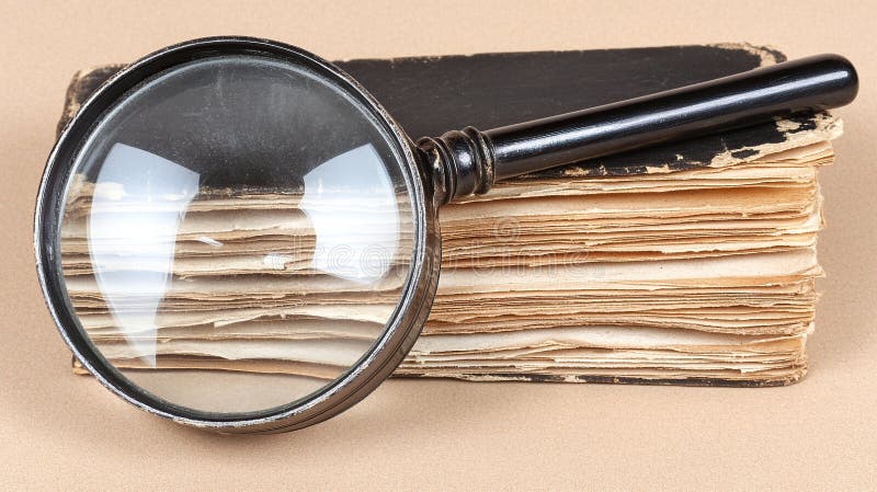 Magnifying Glass on Antique Book, Research, Desk Stock Photo - Image of ...