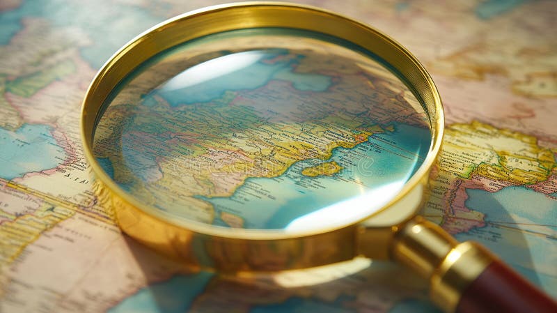 Magnifying Glass on Antique World Map, Exploring Destinations, Sunlight ...