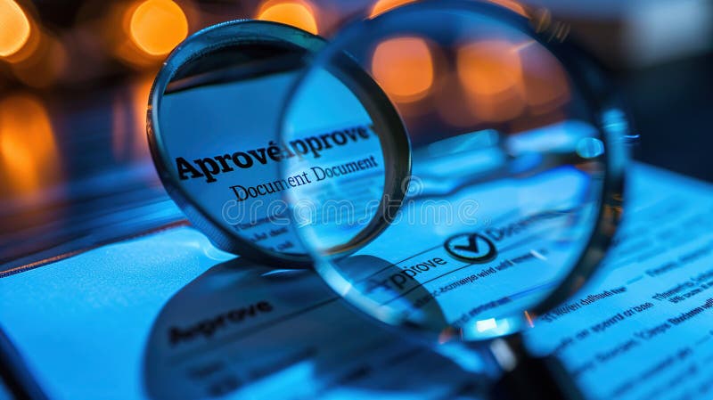 Magnifying Glass on Approved Document Stock Illustration - Illustration ...