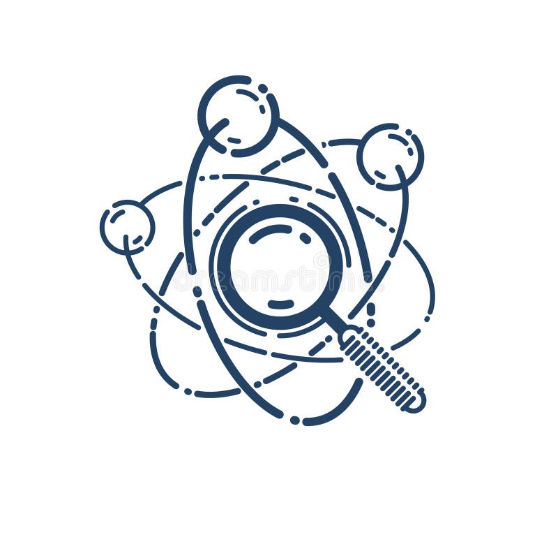 Magnifying Glass and Atom Vector Simple Linear Icon, Science Physics ...