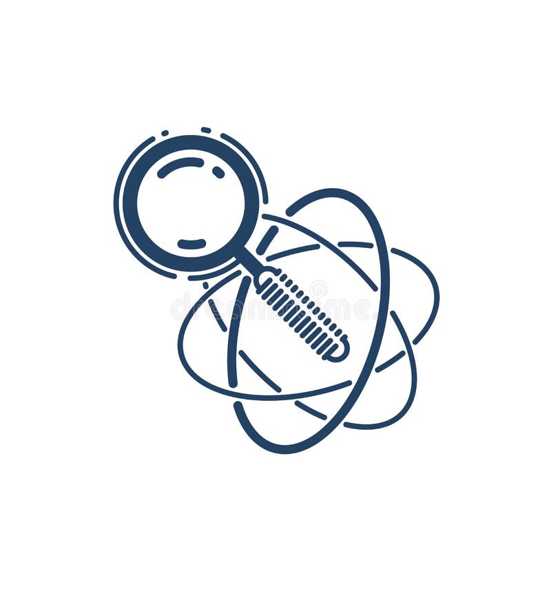 Magnifying Glass and Atom Vector Simple Linear Icon, Science Physics ...