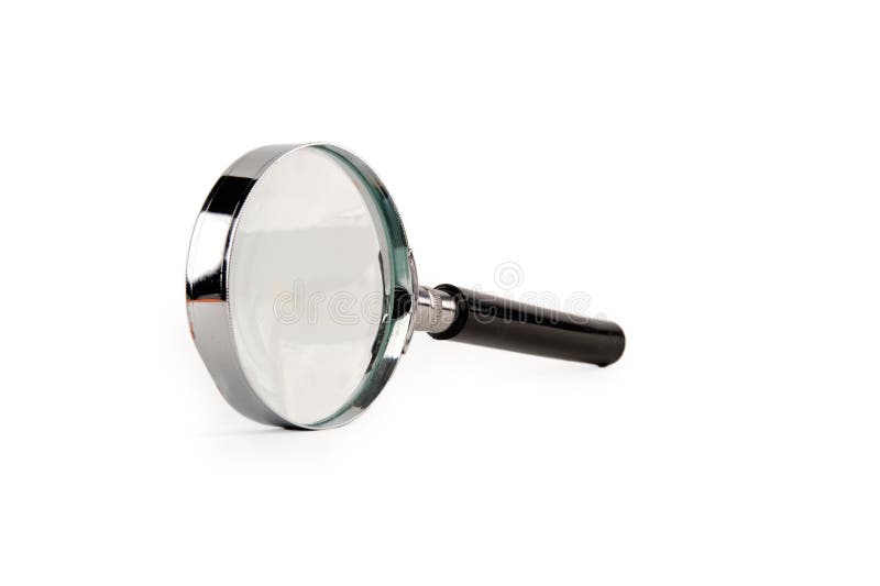 Magnifying Glass with Black Handle, Insulated on White. Front View ...