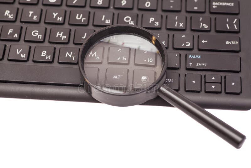 Magnifying Glass on Black Keyboard Stock Photo - Image of analyzing ...
