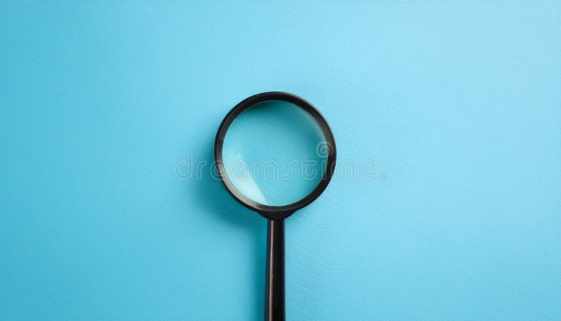 Magnifying Glass on Blue Background. Flat Lay. Top View Stock ...