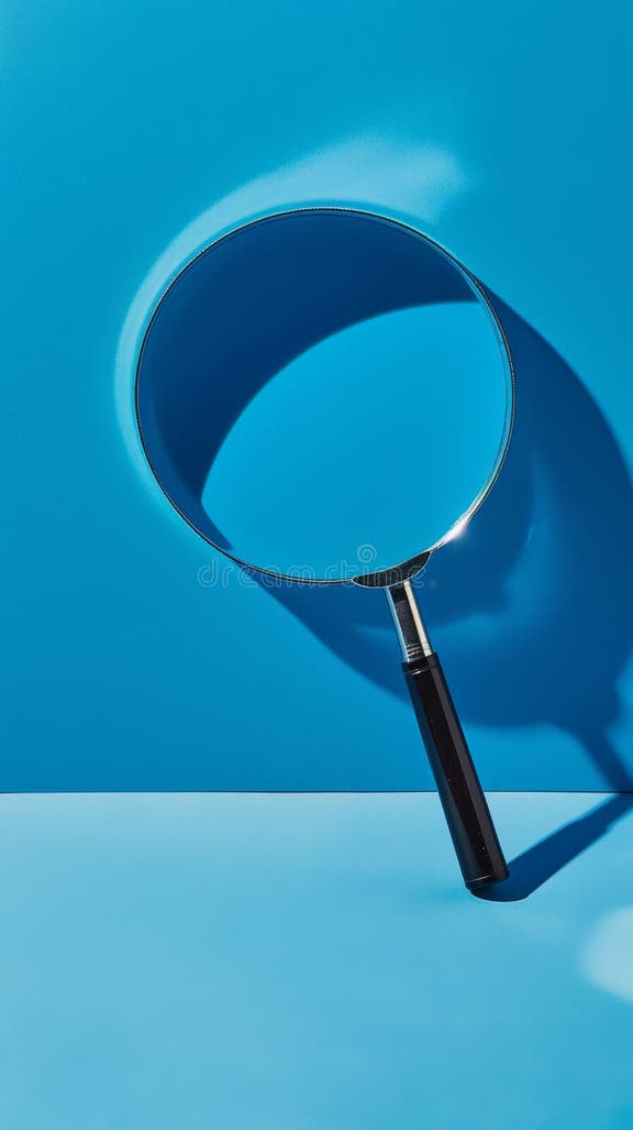 Magnifying Glass on a Blue Background, Minimalistic Concept Stock Image ...