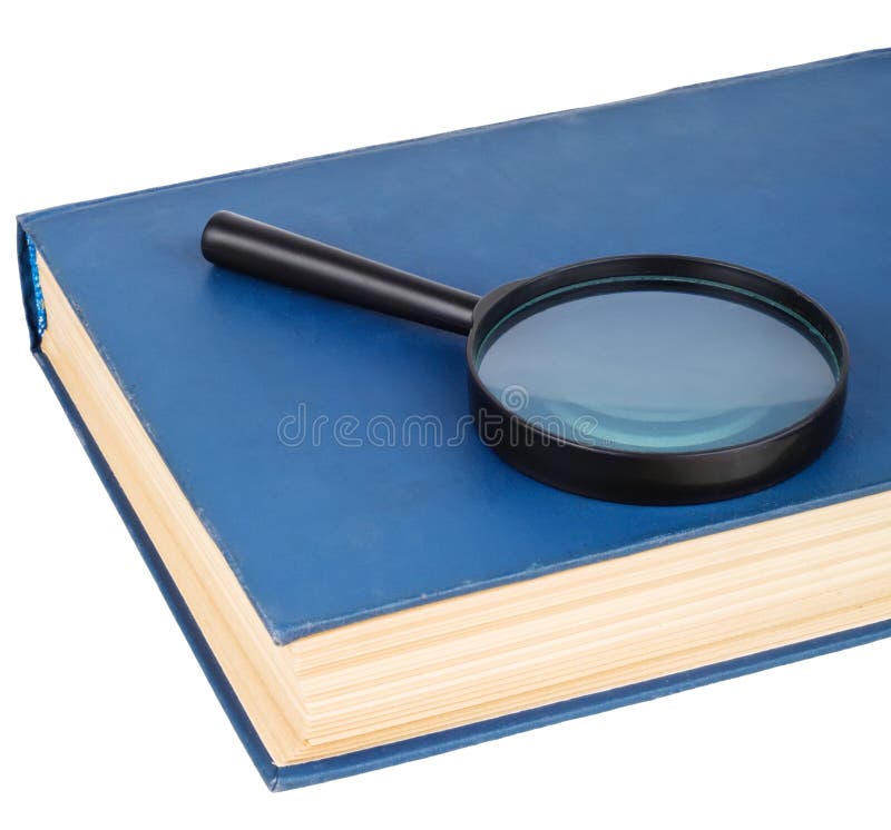Magnifying Glass on a Blue Book Stock Photo - Image of intelligence ...