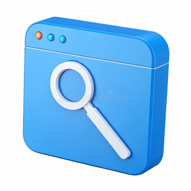 Magnifying Glass in Blue Browser Window with Transparent Background for ...