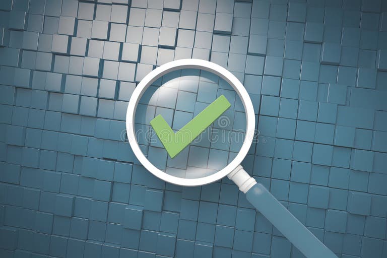 Magnifying Glass on Blue Digital Blocks with Green Checkmark ...