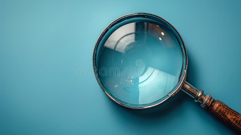 Magnifying Glass is on a Blue Surface Stock Photo - Image of technology ...