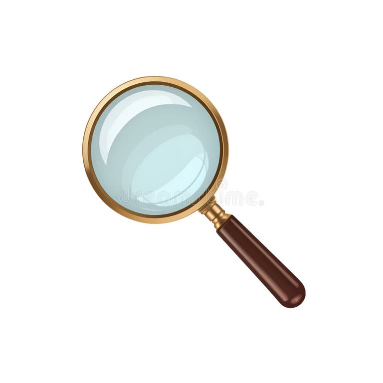 Magnifying Glass with Golden Frame and Brown Handle on a White Surface ...