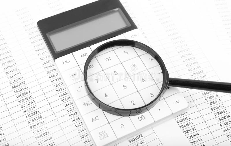 Magnifying Glass with Calculator on Financial and Accounting Data Stock ...