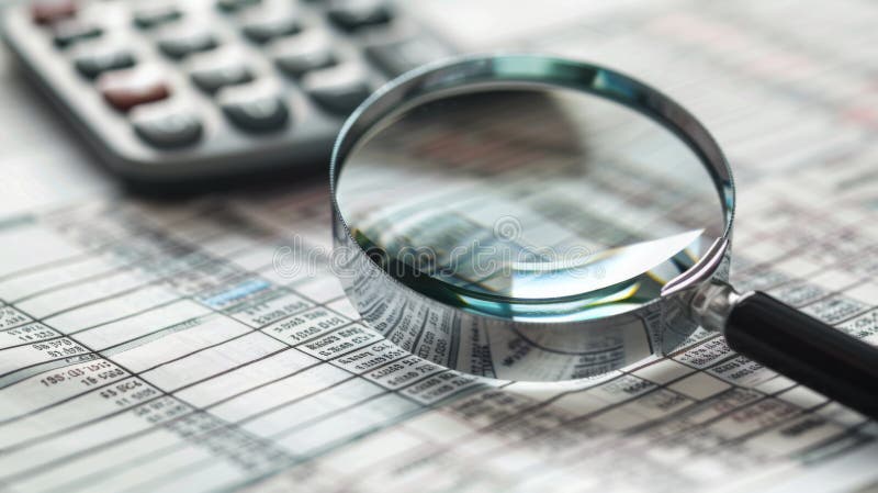 A Magnifying Glass and Calculator Rest on Financial Documents with ...