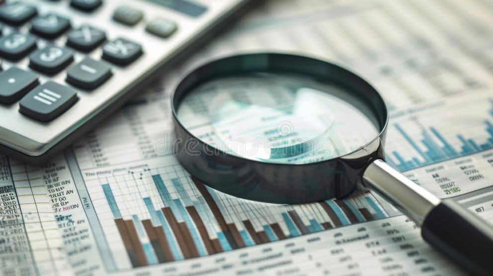 A Magnifying Glass and Calculator Rest on Financial Documents with ...