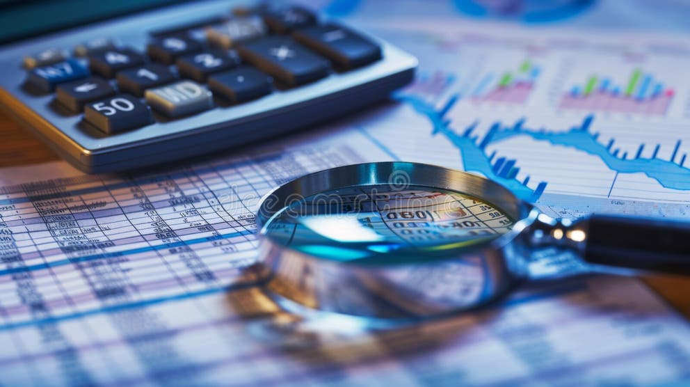 A Magnifying Glass and Calculator Rest on Financial Documents with ...
