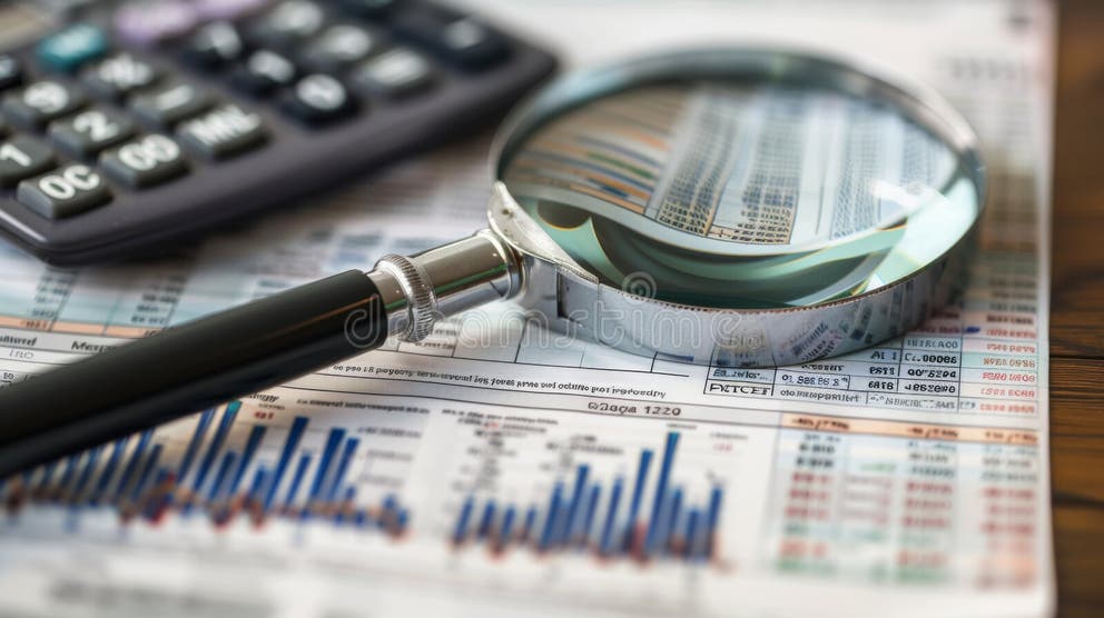 A Magnifying Glass and Calculator Rest on Financial Documents with ...