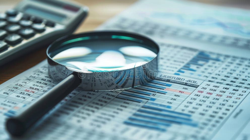 A Magnifying Glass and Calculator Rest on Financial Documents with ...