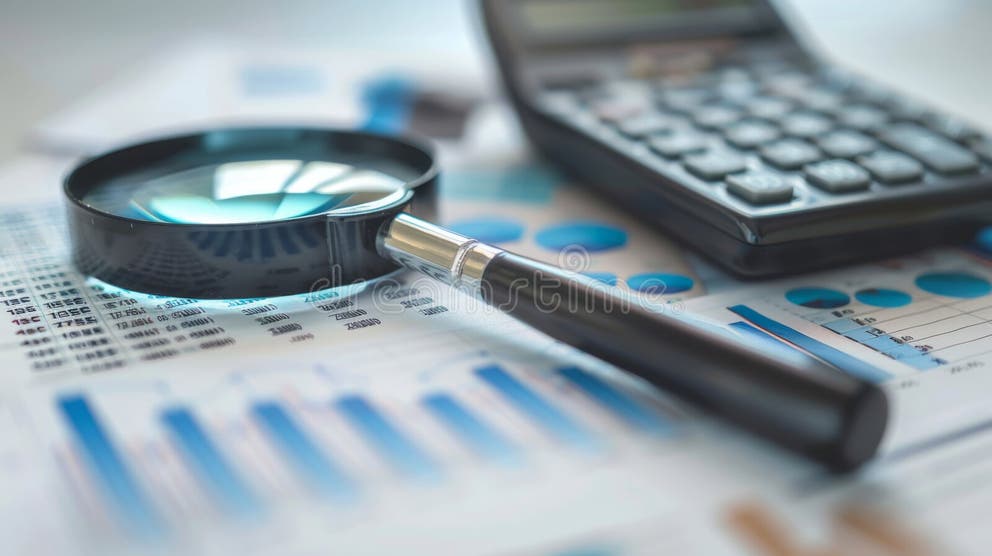 A Magnifying Glass and Calculator Rest on Financial Documents with ...