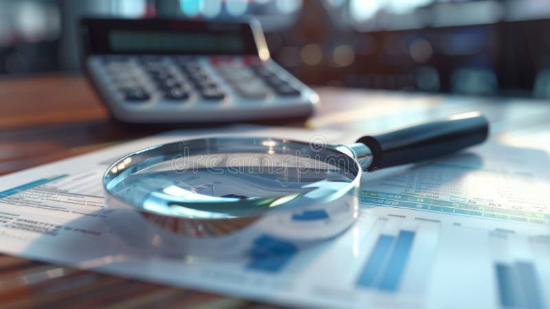 A Magnifying Glass and Calculator Rest on Financial Documents with ...