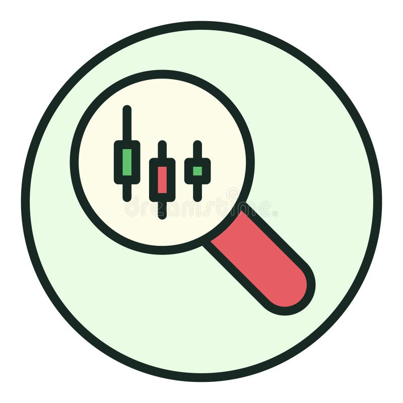 Magnifying Glass with Candlestick Chart Crypto Trading Vector Colored ...